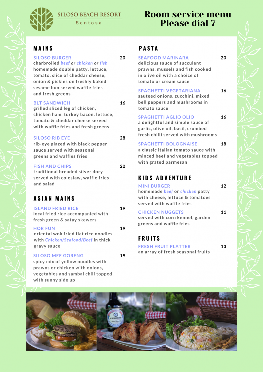 In-Room Dining Menu Singapore | Resort - Siloso Beach Resort - Sentosa ...