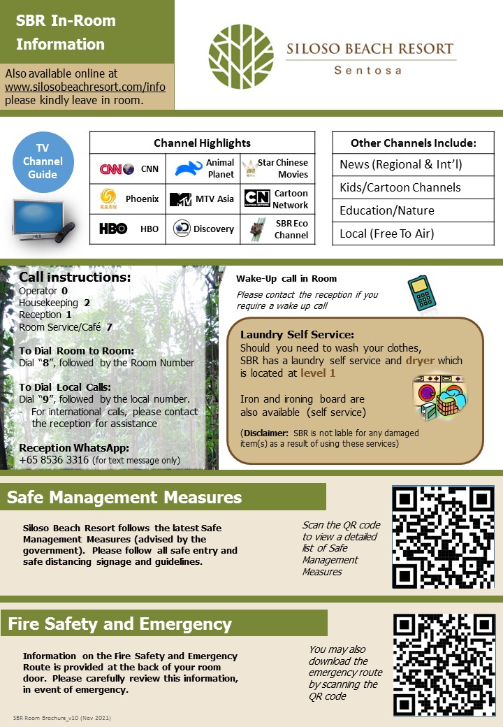 In-Room Information Singapore | Resort - Siloso Beach Resort - Sentosa ...