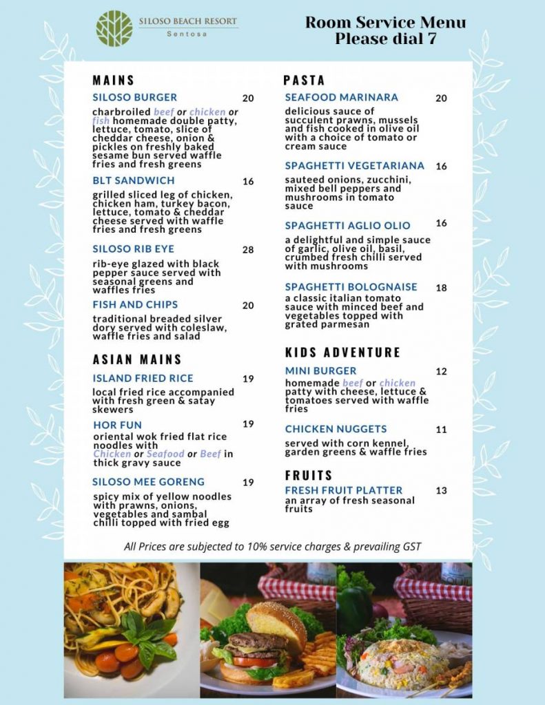 In-Room Dining Menu Singapore | Resort - Siloso Beach Resort - Sentosa ...