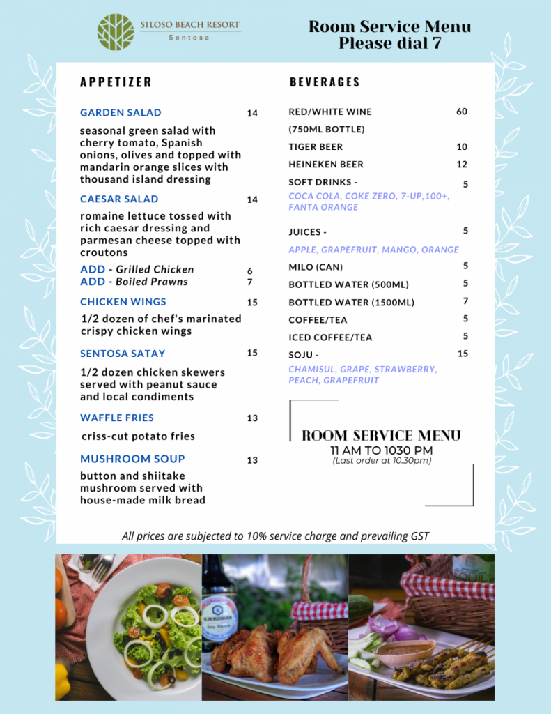 In-Room Dining Menu Singapore | Resort - Siloso Beach Resort - Sentosa ...